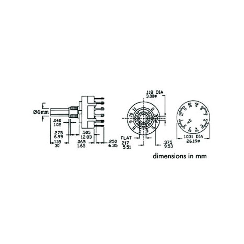 COMMUTATEUR ROTATIF 3 CIRCUITS / 4 POSITIONS - COSSES A SOUDER