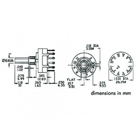 COMMUTATEUR ROTATIF 3 CIRCUITS / 4 POSITIONS - COSSES A SOUDER